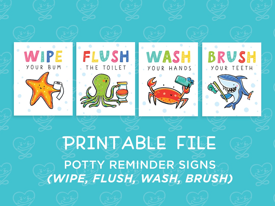 Set of 4 Printables - Bathroom Reminders / Sea Theme / Wipe Your Bum ...