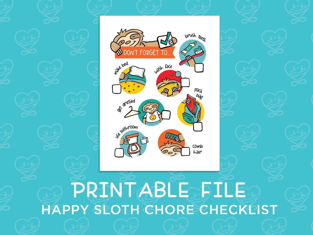 Kids Printable Chore Checklist, Sloth Art, to Do, Chores, Digital ...