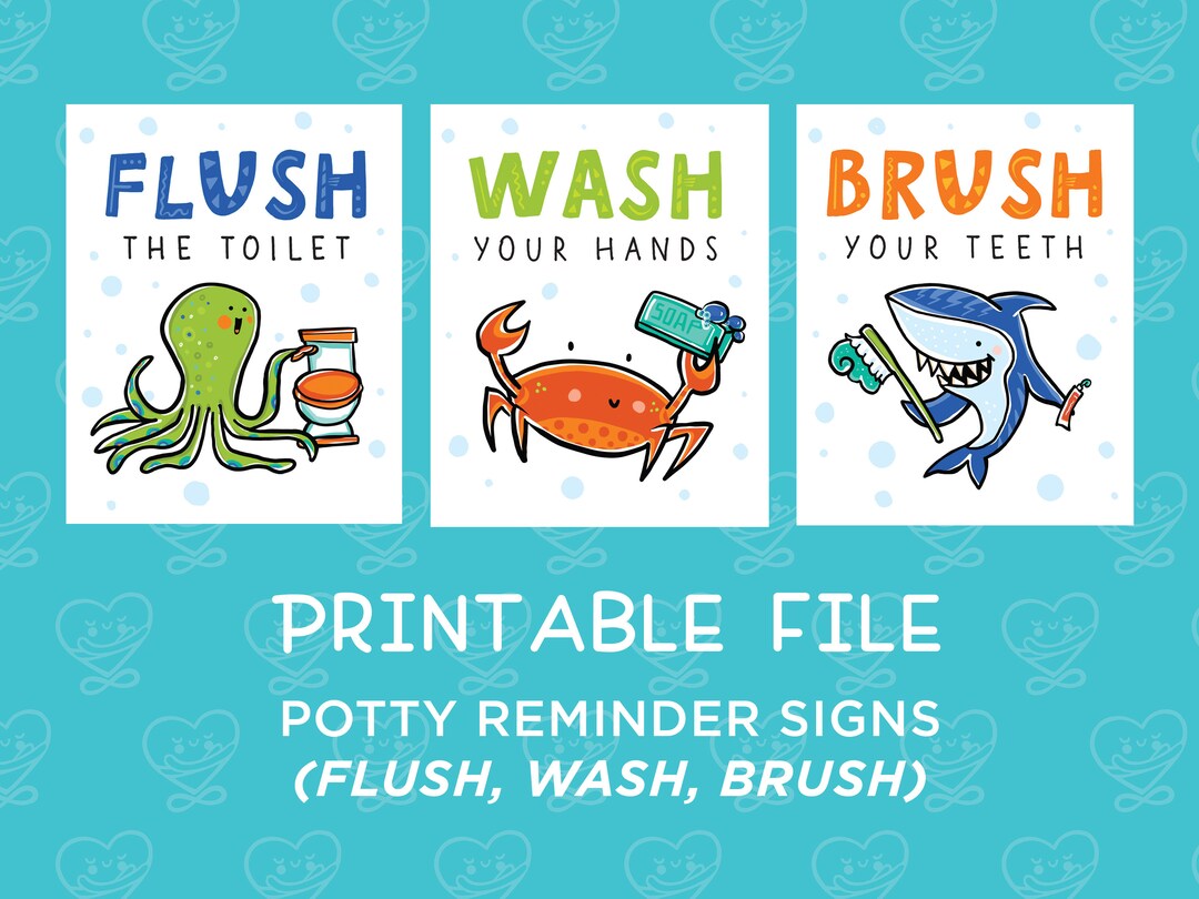 Set of 3 Printables - Bathroom Reminders / Sea Theme / Flush the Toilet ...