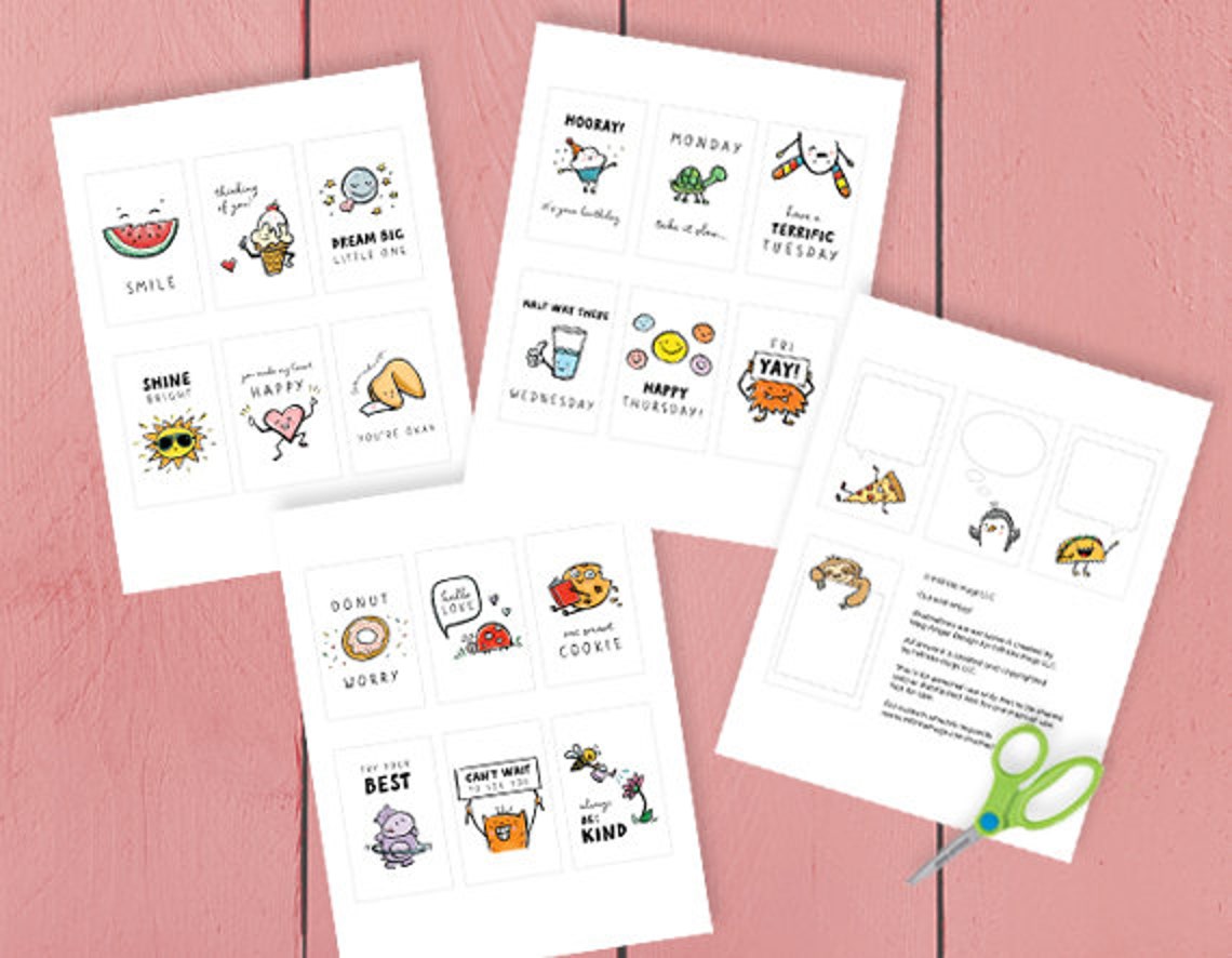 Set of 22 Printable Lunch Box Notes for Kids / Back to School | Etsy
