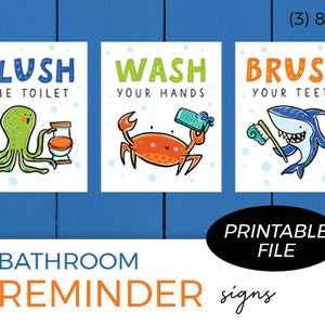 Set of 3 Printables Bathroom Reminders / Sea Theme / Flush - Etsy
