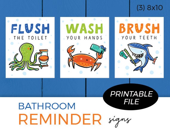 Set of 3 Printables Bathroom Reminders / Sea Theme / Flush | Etsy