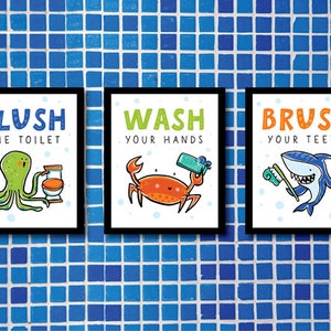Set of 3 Printables Bathroom Reminders / Sea Theme / Flush - Etsy