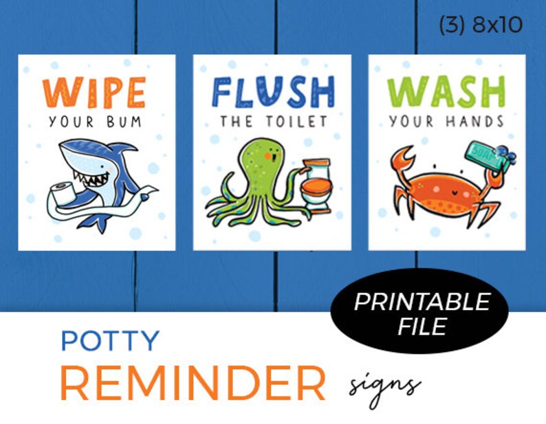 Set of 3 Printables Potty Reminders / Sea Theme / Wipe Your - Etsy ...