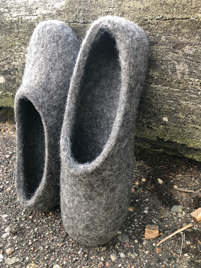 Handmade Gray Eco Wool Man Slippers Felted Natural Wool - Etsy