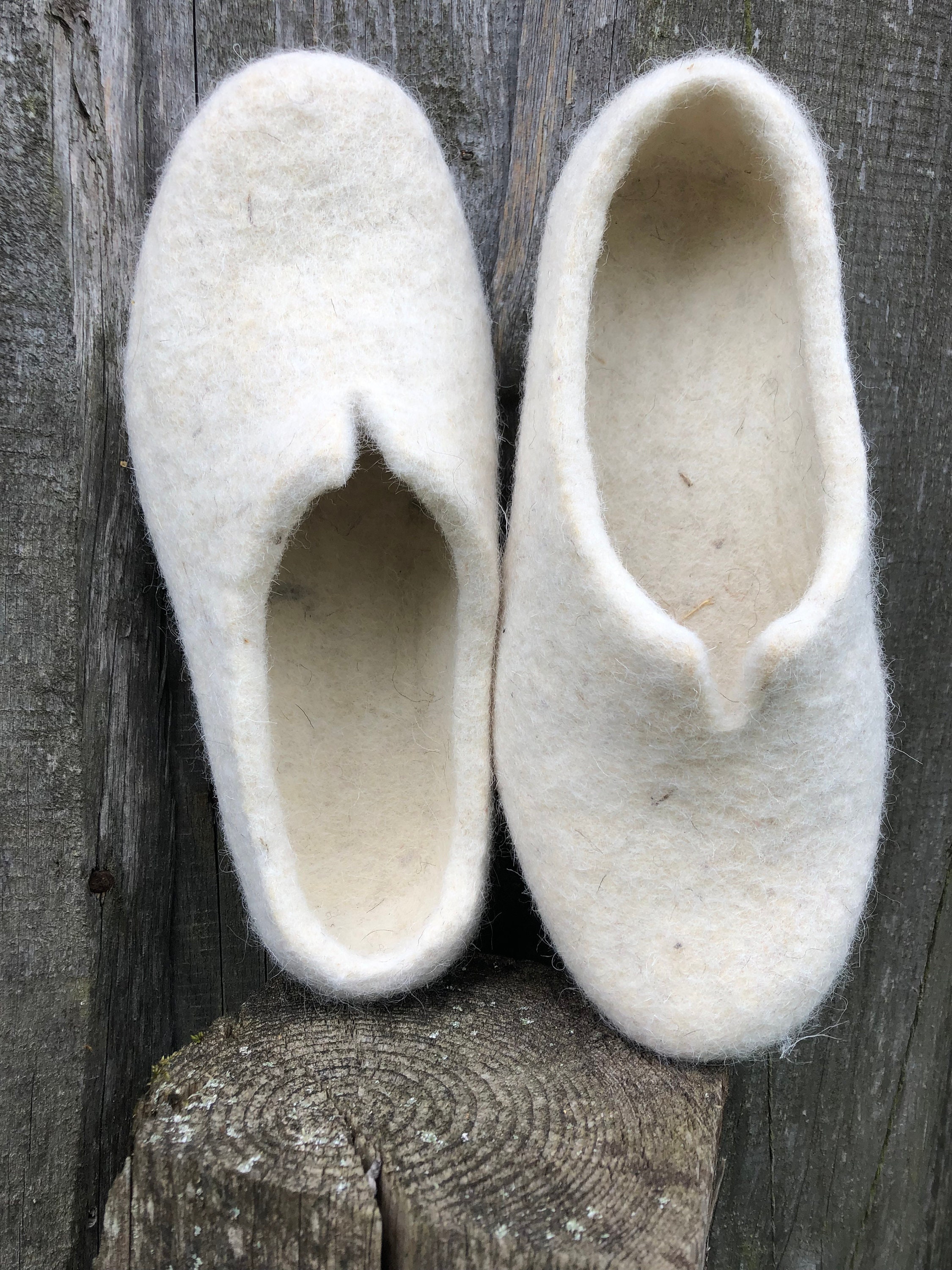Natural White Sheep Wool Felted Slippers for Woman Comfy - Etsy