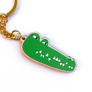 Crocodile Wooden Key Ring - Illustrated Animal Keychain, Sneaky Croc ...