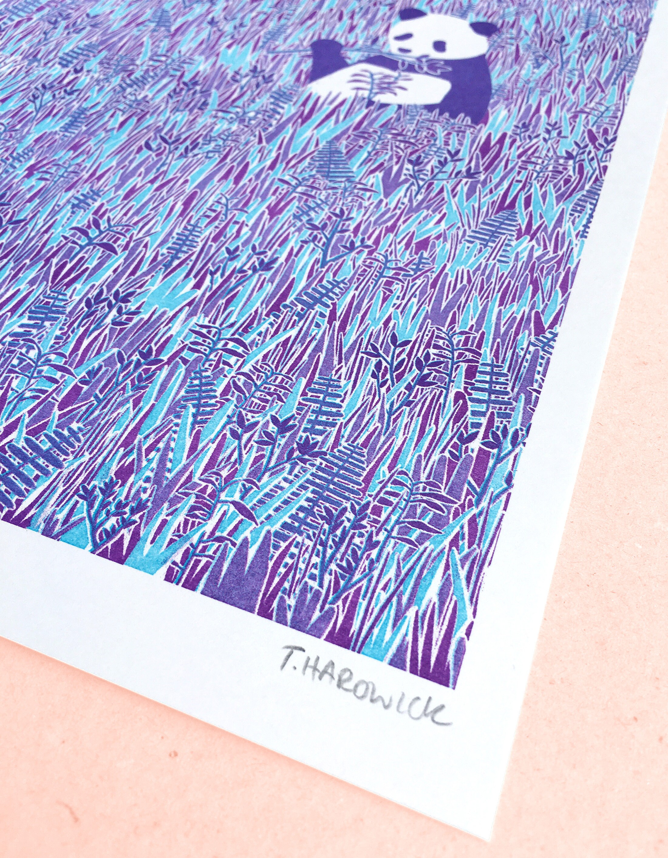Panda Risograph Print Forest Animal Print Panda Art Exotic - Etsy