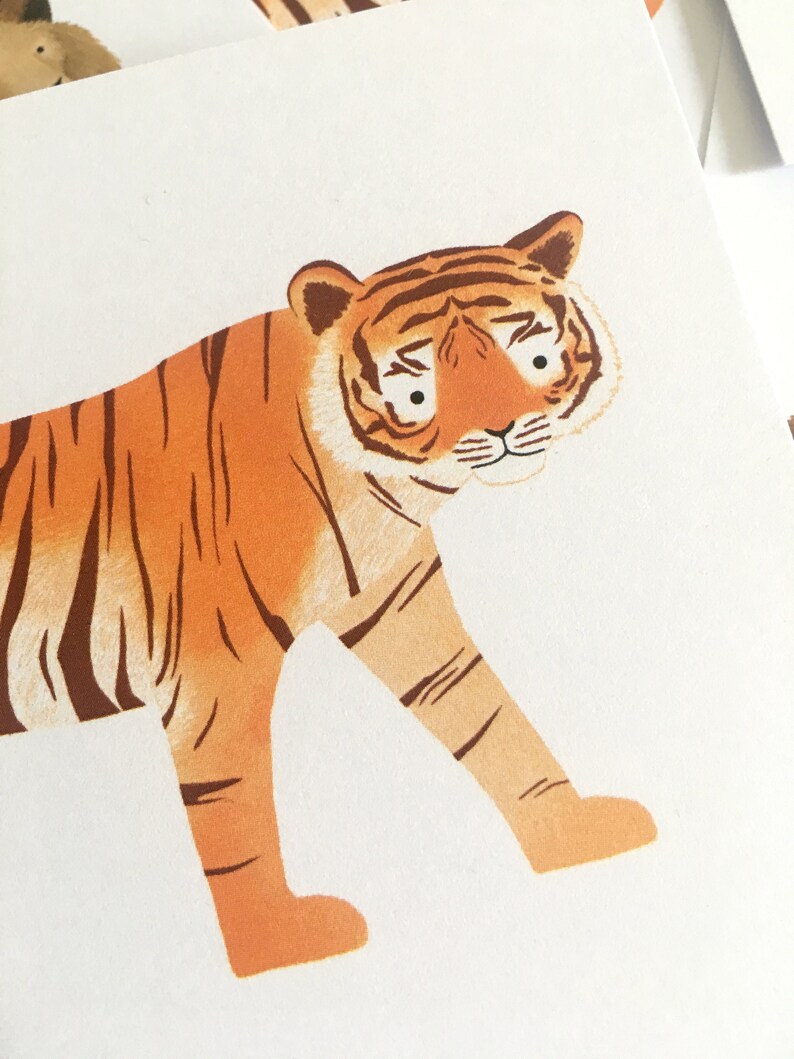 Tiger Postcard Animal Illustration Kid's Gift Jungle - Etsy