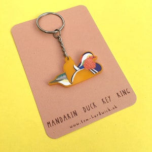 Mandarin Duck Keyring - Orange Animal Keychain, Cute Colourful Bird ...