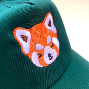 Embroidered Cheeky Red Panda Cap - Dark Green Coloured Hat, Baseball ...