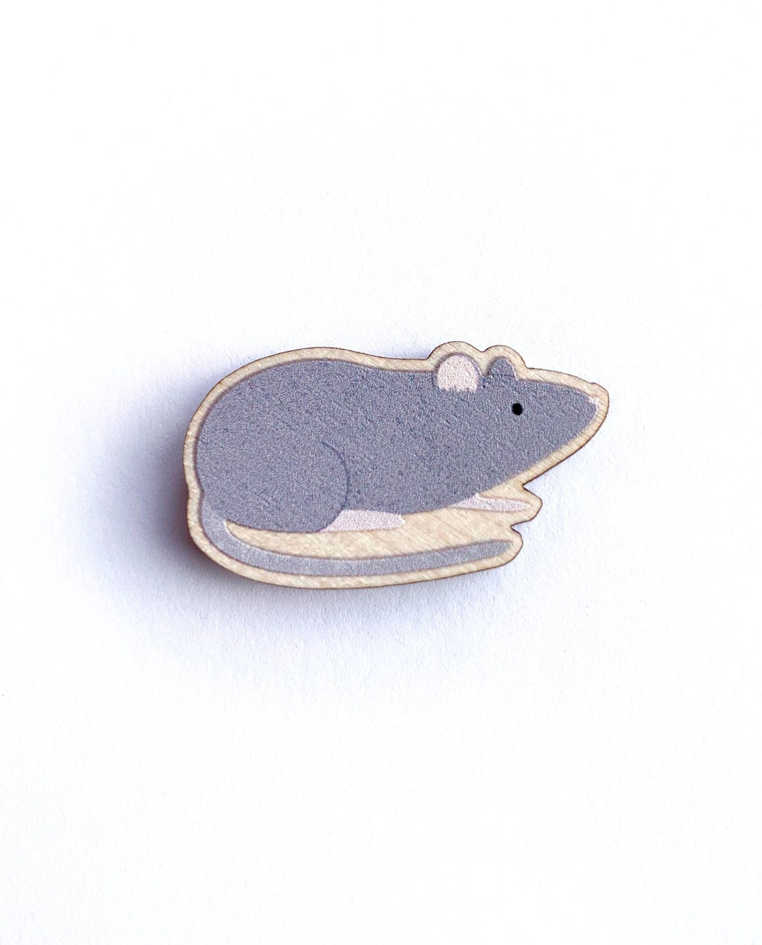 Grey Rat Wooden Pin - Responsibly Sourced - Cute Animal Pin Badge ...