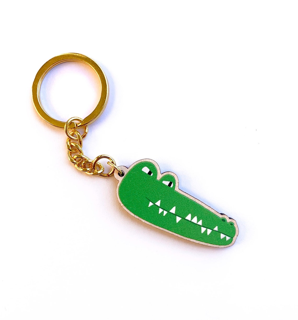 Crocodile Wooden Key Ring - Illustrated Animal Keychain, Sneaky Croc ...