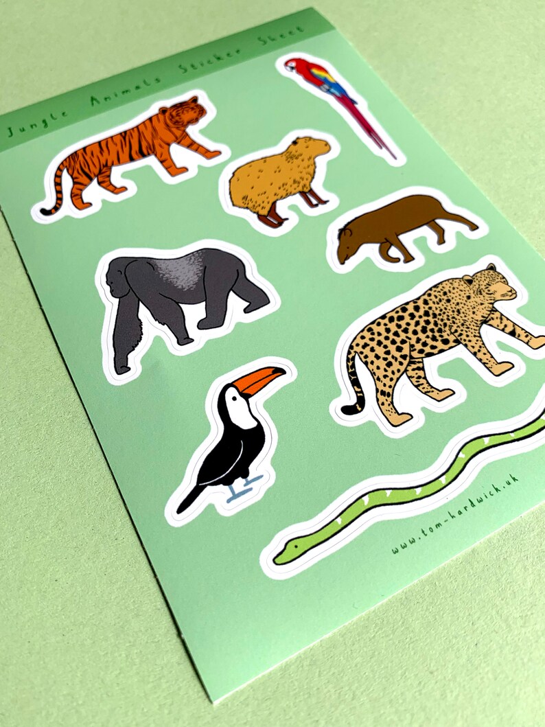 Jungle Animals Sticker Sheet - Vinyl Kiss-cut Stickers, Wildlife ...
