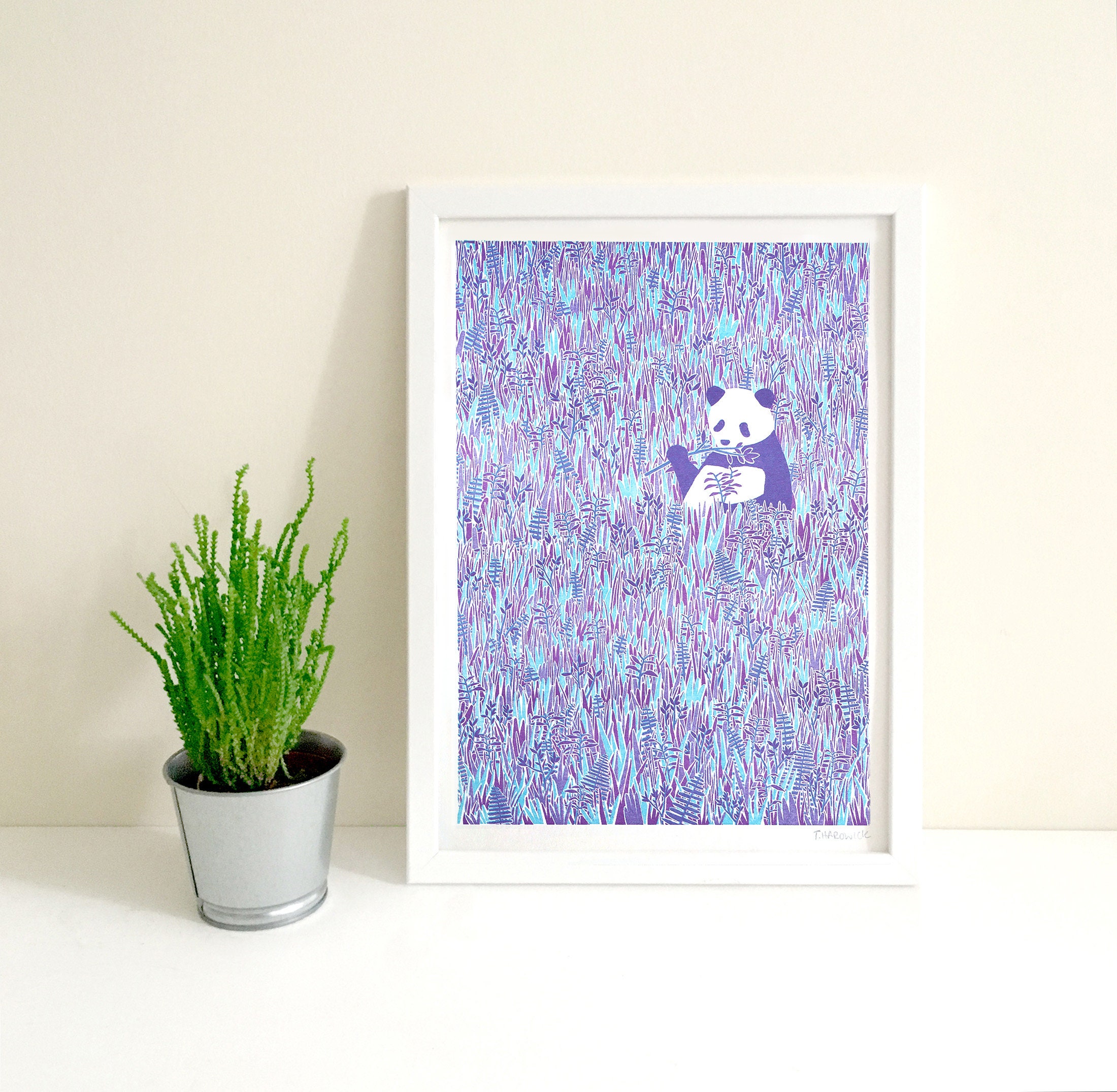 Panda Risograph Print Forest Animal Print Panda Art Exotic - Etsy