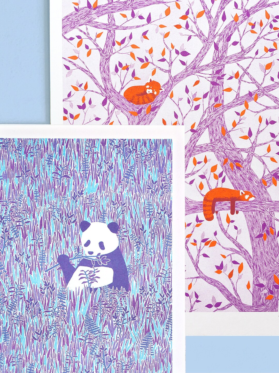 Panda and Red Panda Print Set - Risograph Prints - Animal Illustration ...