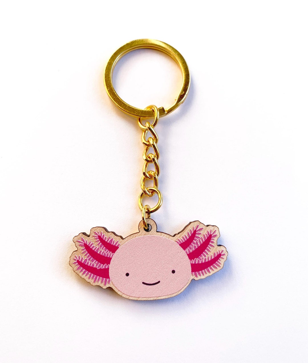 Axolotl Wooden Key Ring - Illustrated Animal Keychain, Unique and Funny ...