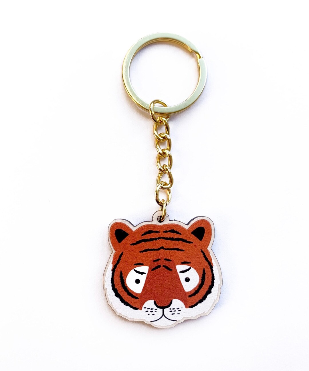 Tiger Wooden Key Ring - Illustrated Animal Keychain, Jungle Animal, Fun ...