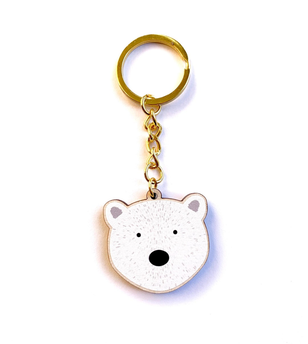 Polar Bear Wooden Key Ring - Etsy