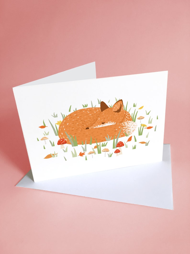 Sleeping Fox Greetings Card Cute Animal Illustration Blank | Etsy