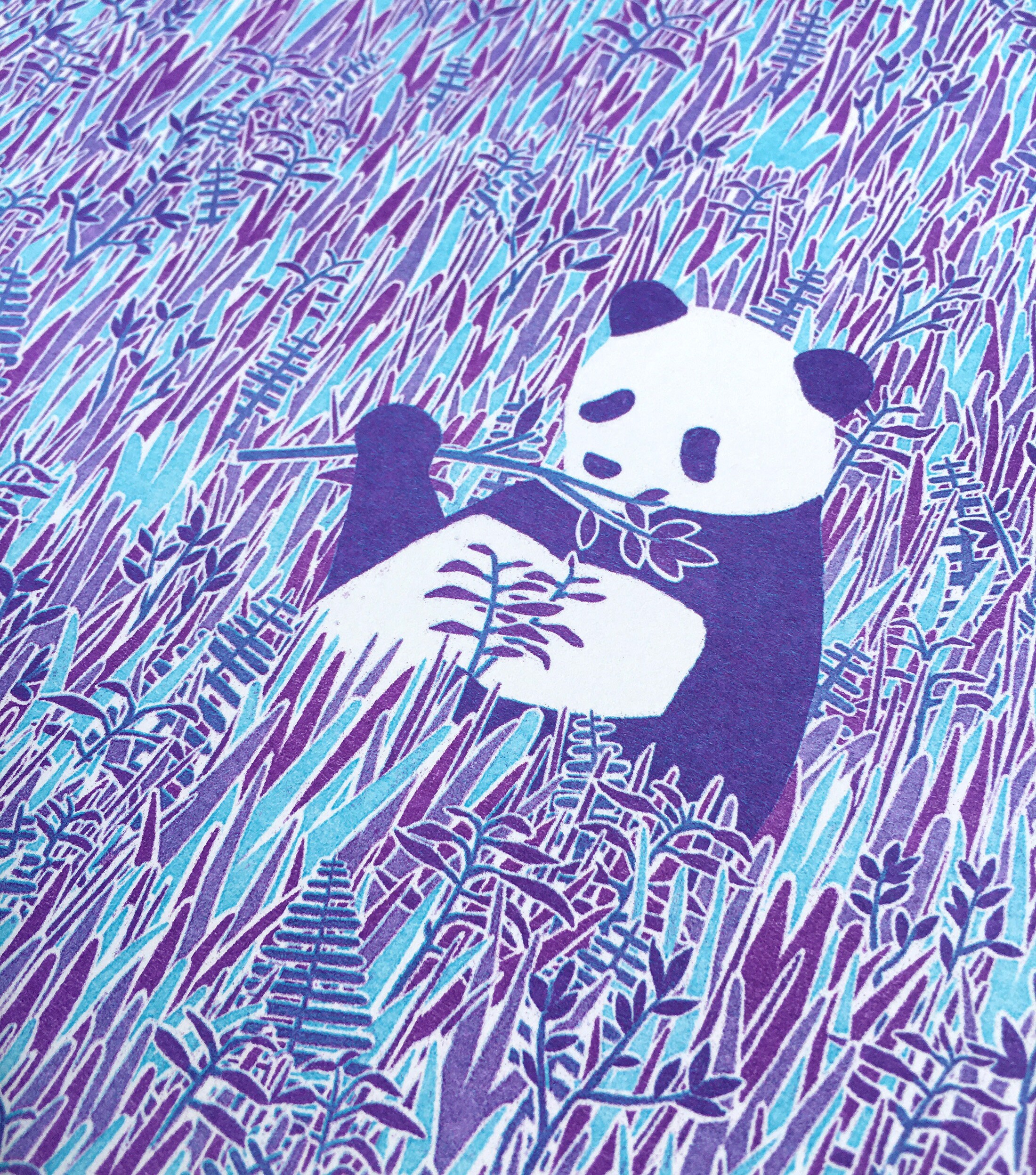 Panda Risograph Print Forest Animal Print Panda Art Exotic - Etsy