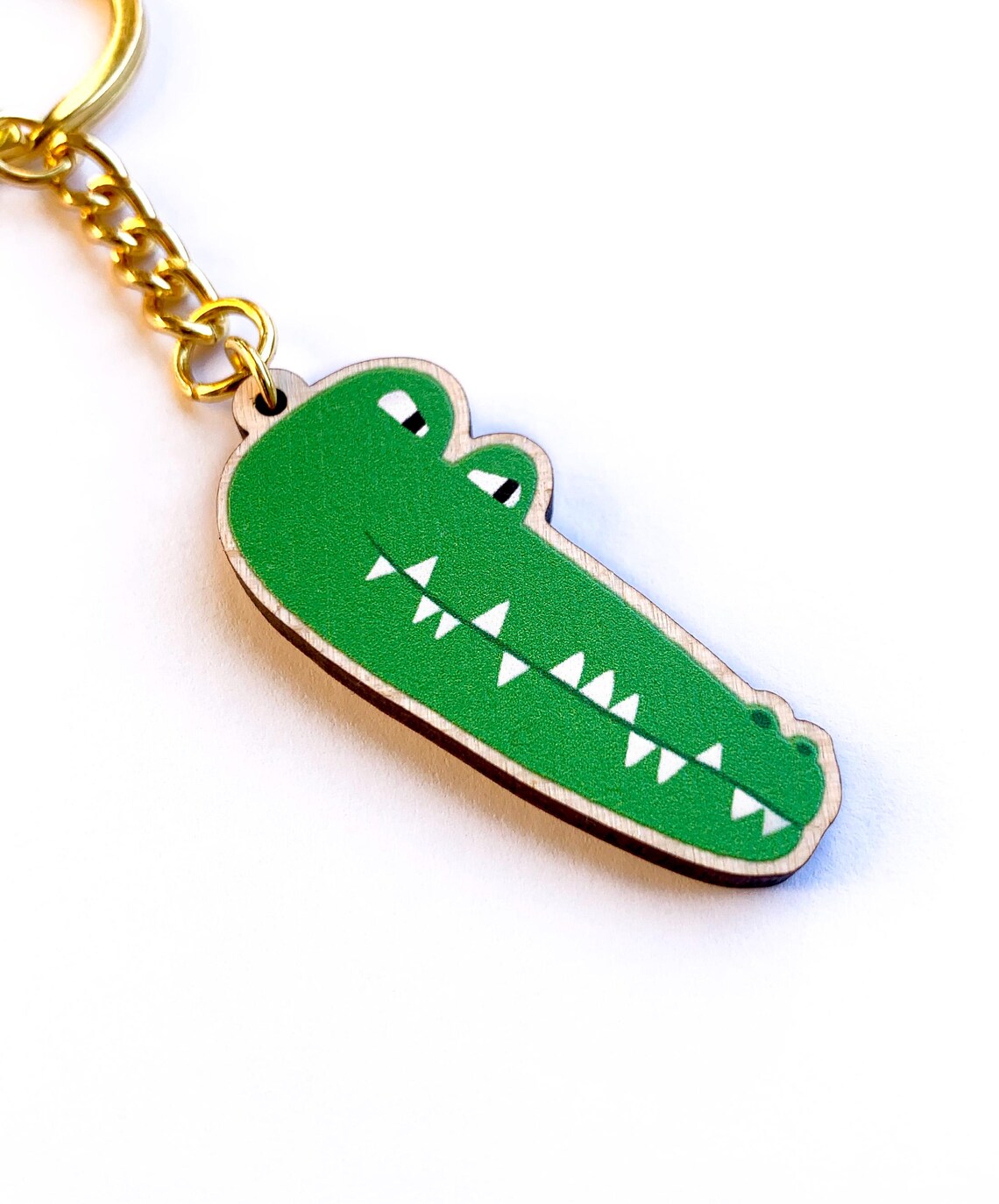 Crocodile Wooden Key Ring - Illustrated Animal Keychain, Sneaky Croc ...