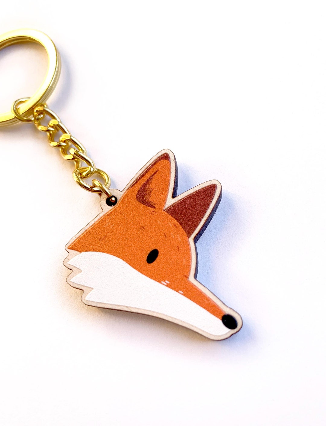 Fox Wooden Key Ring - Illustrated Animal Keychain, Cute Woodland Animal ...