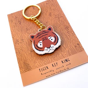Tiger Wooden Key Ring - Etsy