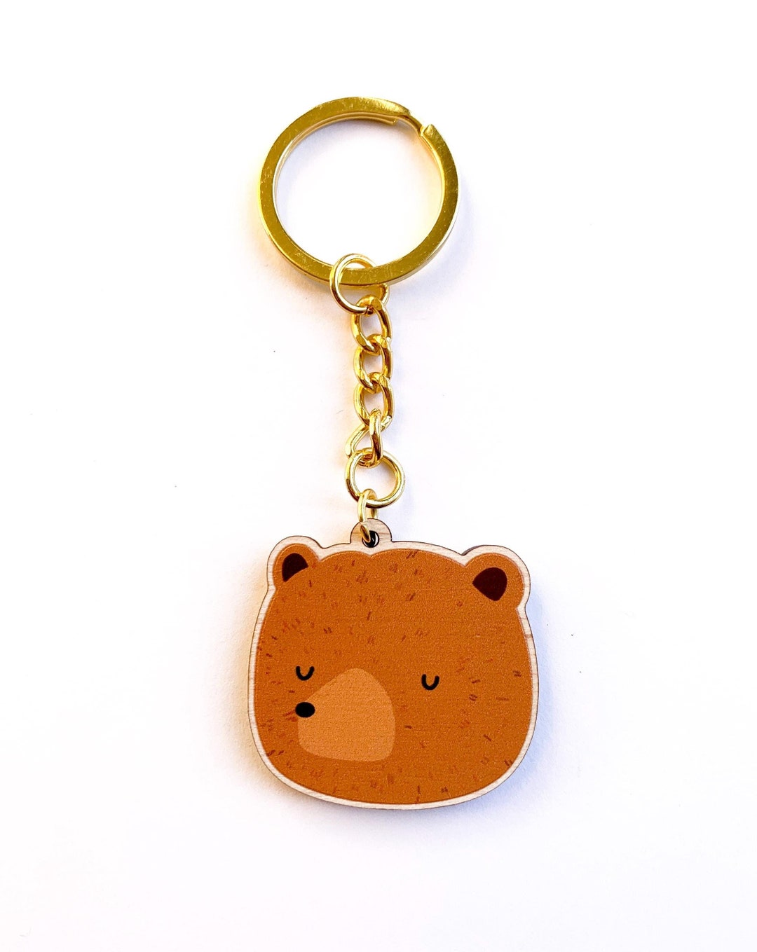 Brown Bear Wooden Key Ring - Illustrated Animal Keychain, Woodland ...