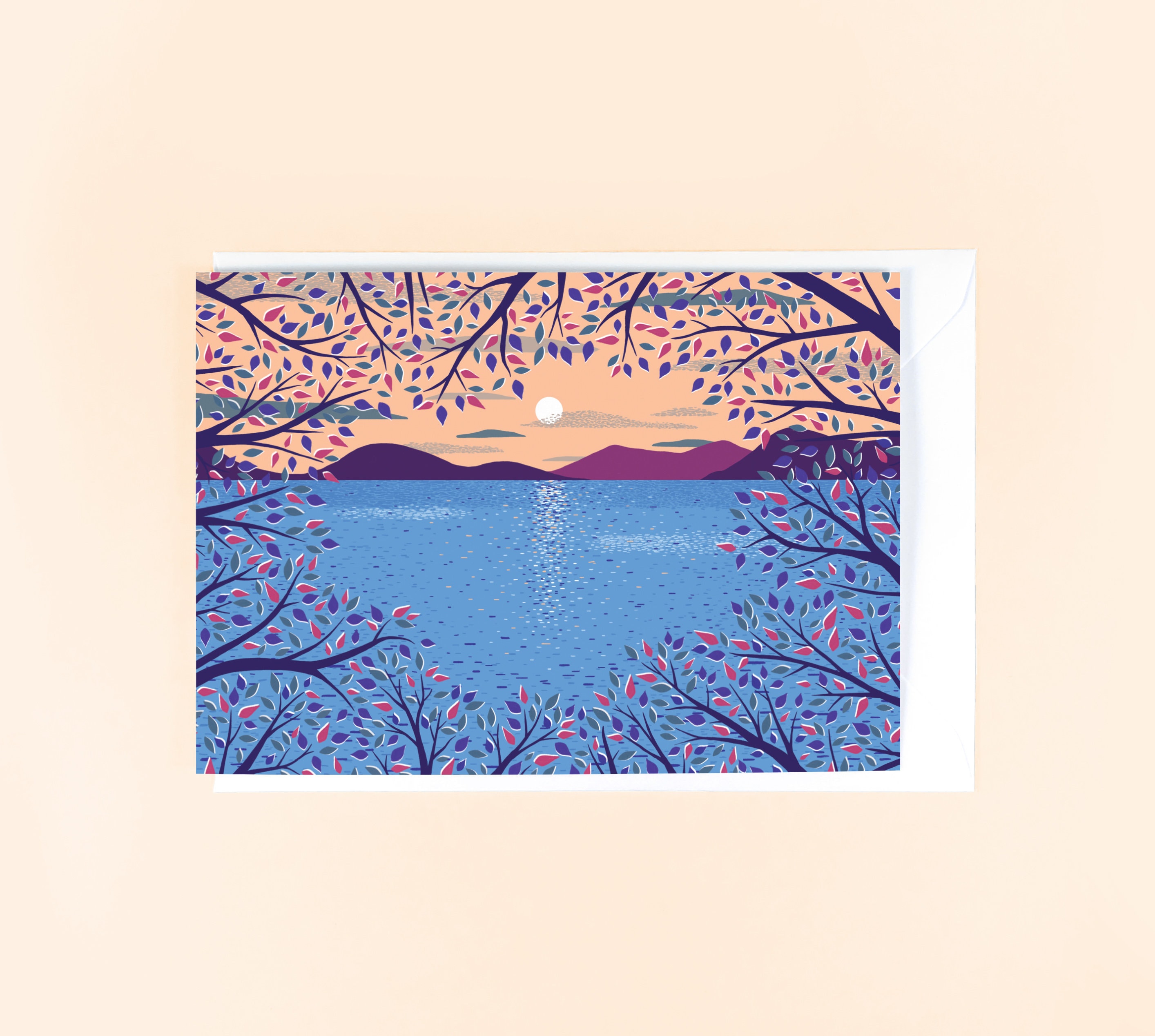 Greetings Card - A View Through the Trees - Nature Illustration, Lake ...