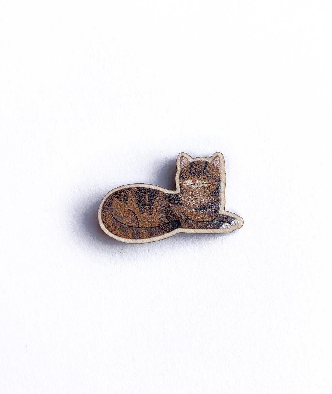 Tabby Cat Wooden Pin - Responsibly Sourced - Cute Animal Pin Badge ...
