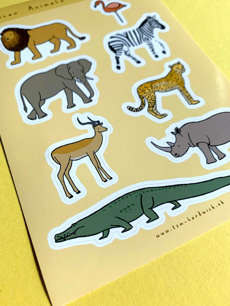 African Animals Sticker Sheet - Vinyl Kiss-cut Stickers, Wildlife ...