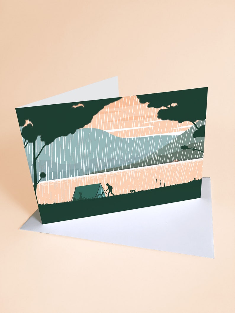 Lakeside Camping Greetings Card Landscape Illustration Lake - Etsy