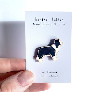 Border Collie Wooden Dog Pin - Responsibly Sourced - Cute Black and ...
