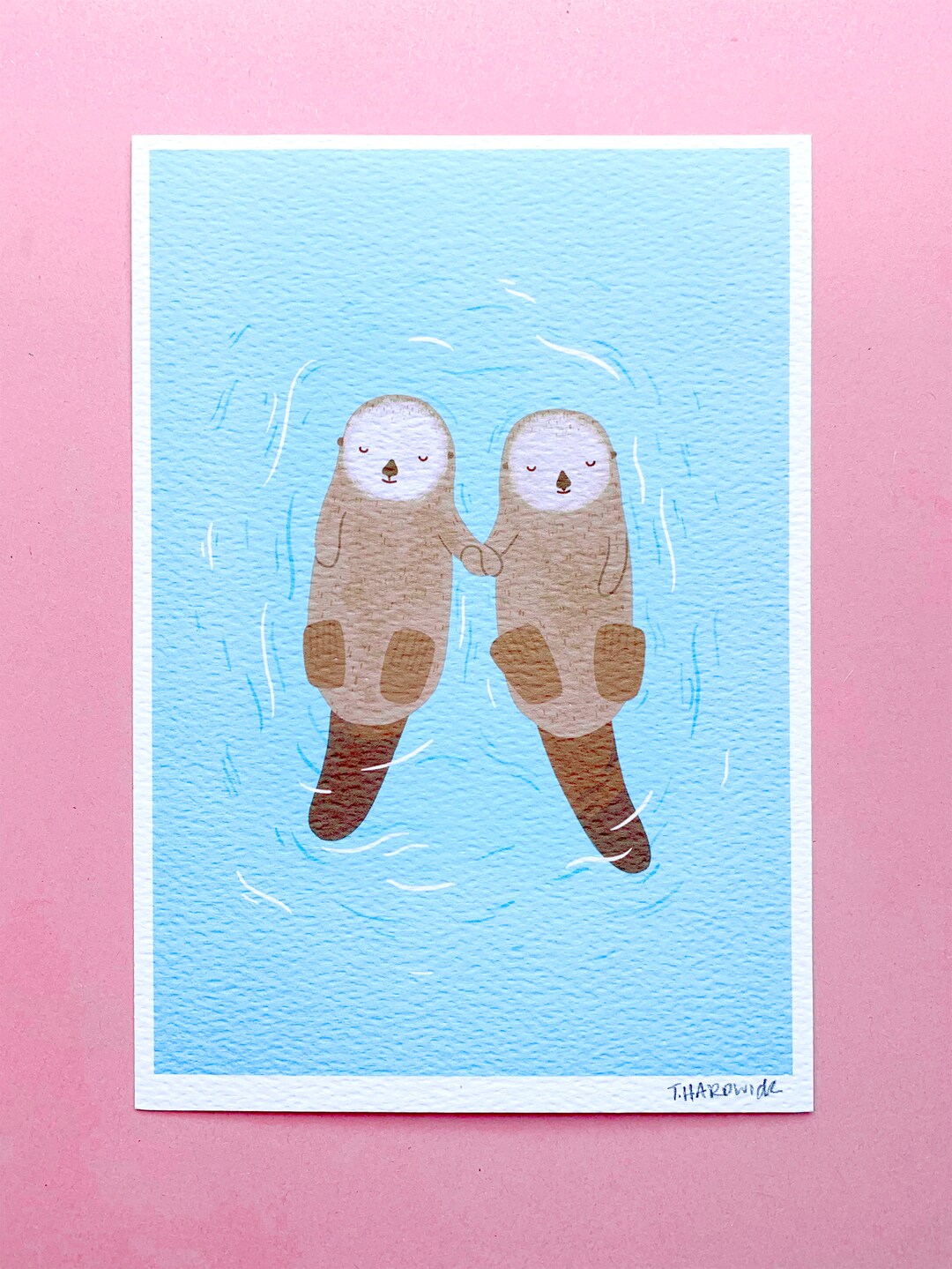 Sea Otters Mini Print - Ocean Animal Illustration, Animal Art, Blue ...