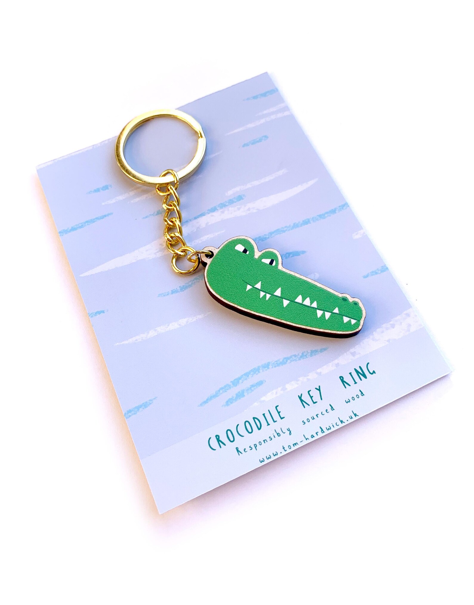 Crocodile Wooden Key Ring - Illustrated Animal Keychain, Sneaky Croc ...