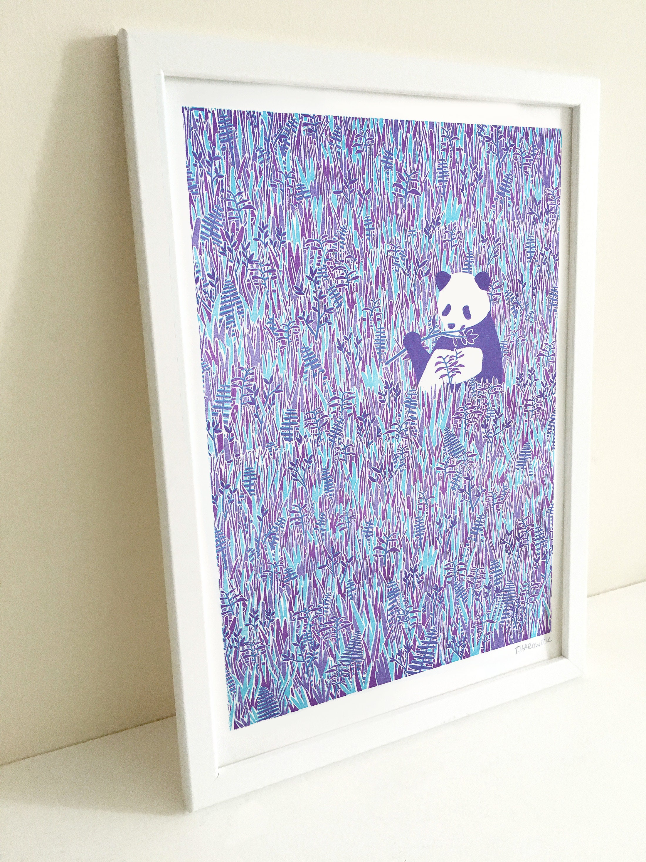Panda Risograph Print Forest Animal Print Panda Art Exotic | Etsy