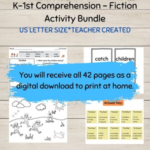Printable K-1st Comprehension Fiction Stories Bundle, 42 Pages, 10 ...