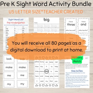 Printable Pre K Sight/dolch Word List Bundle, 80 Pages, Trace/write ...