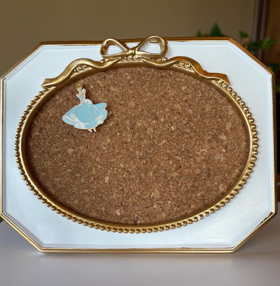 Horizontal White W/gold Bow Accent Pin Trading Pinboard Corkboard Frame ...