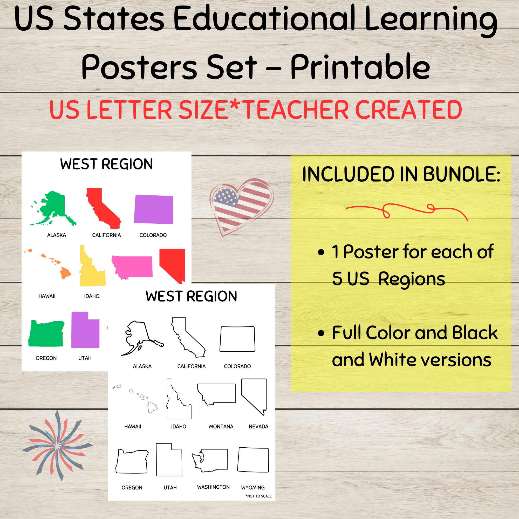 Printable US States Education Classroom Posters Bundle, 63 Pages ...