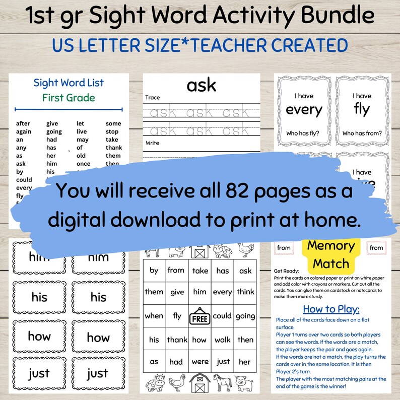 Printable First Grade Sight/dolch Word List Bundle, 82 Pages, Trace ...