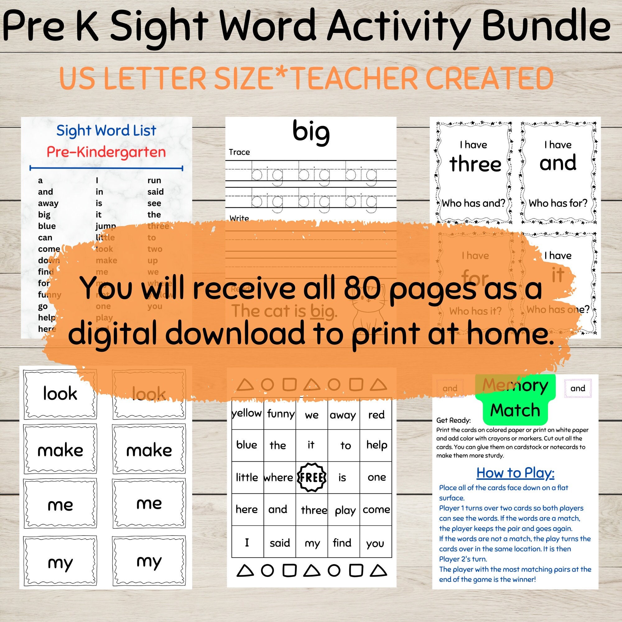 Printable Pre K Sight/dolch Word List Bundle, 80 Pages, Trace/write ...