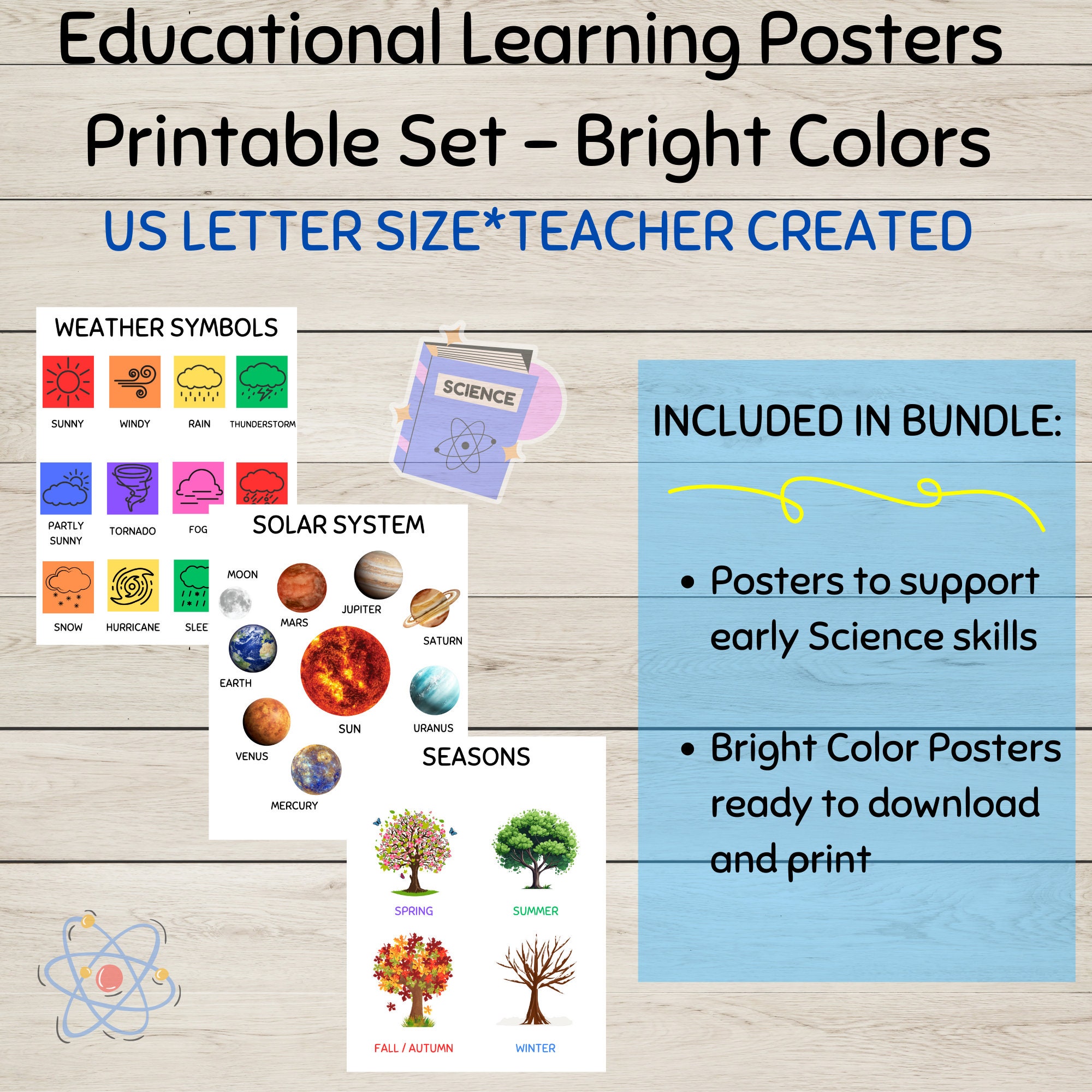 Printable Education Classroom Posters Bundle, 40 Pages, Bright Colors ...
