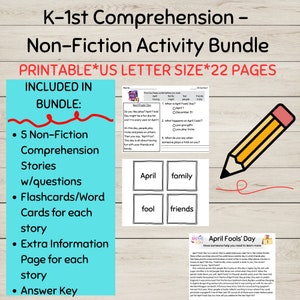 Printable K-1st Comprehension Non-fiction Stories Bundle, 22 Pages, 5 ...