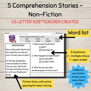Printable K-1st Comprehension Non-fiction Stories Bundle, 22 Pages, 5 ...
