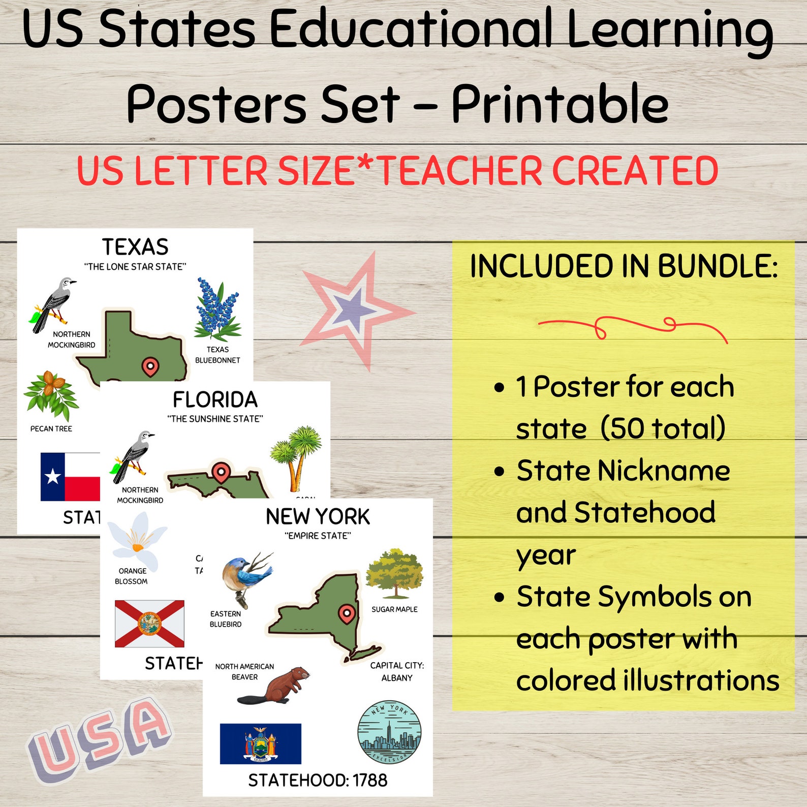 Printable US States Education Classroom Posters Bundle, 63 Pages ...