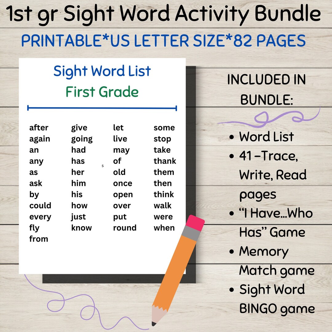 Printable First Grade Sight/dolch Word List Bundle 82 Pages - Etsy