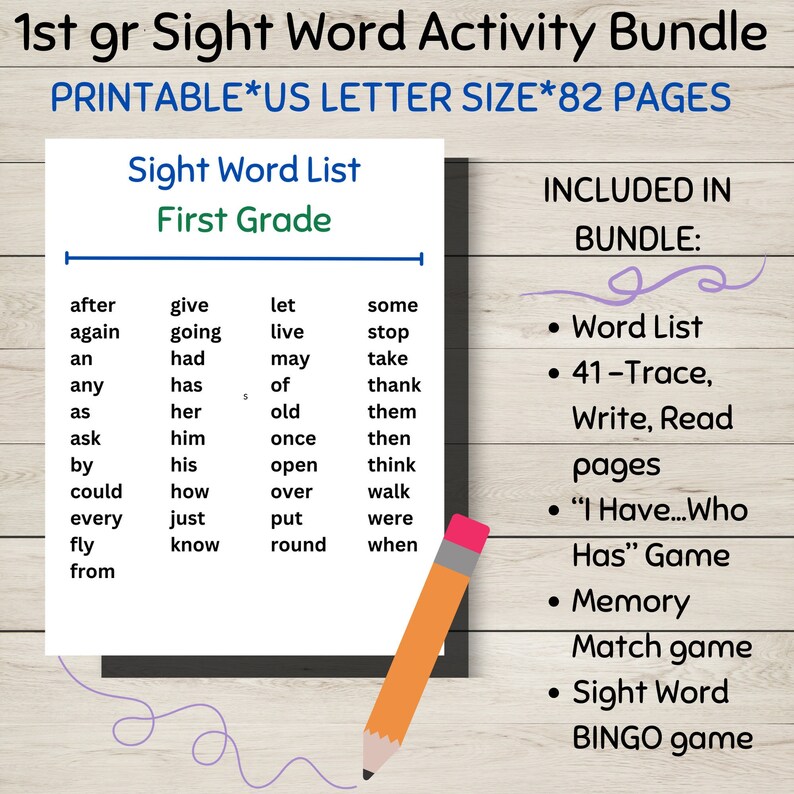 Printable First Grade Sight/dolch Word List Bundle, 82 Pages, Trace ...