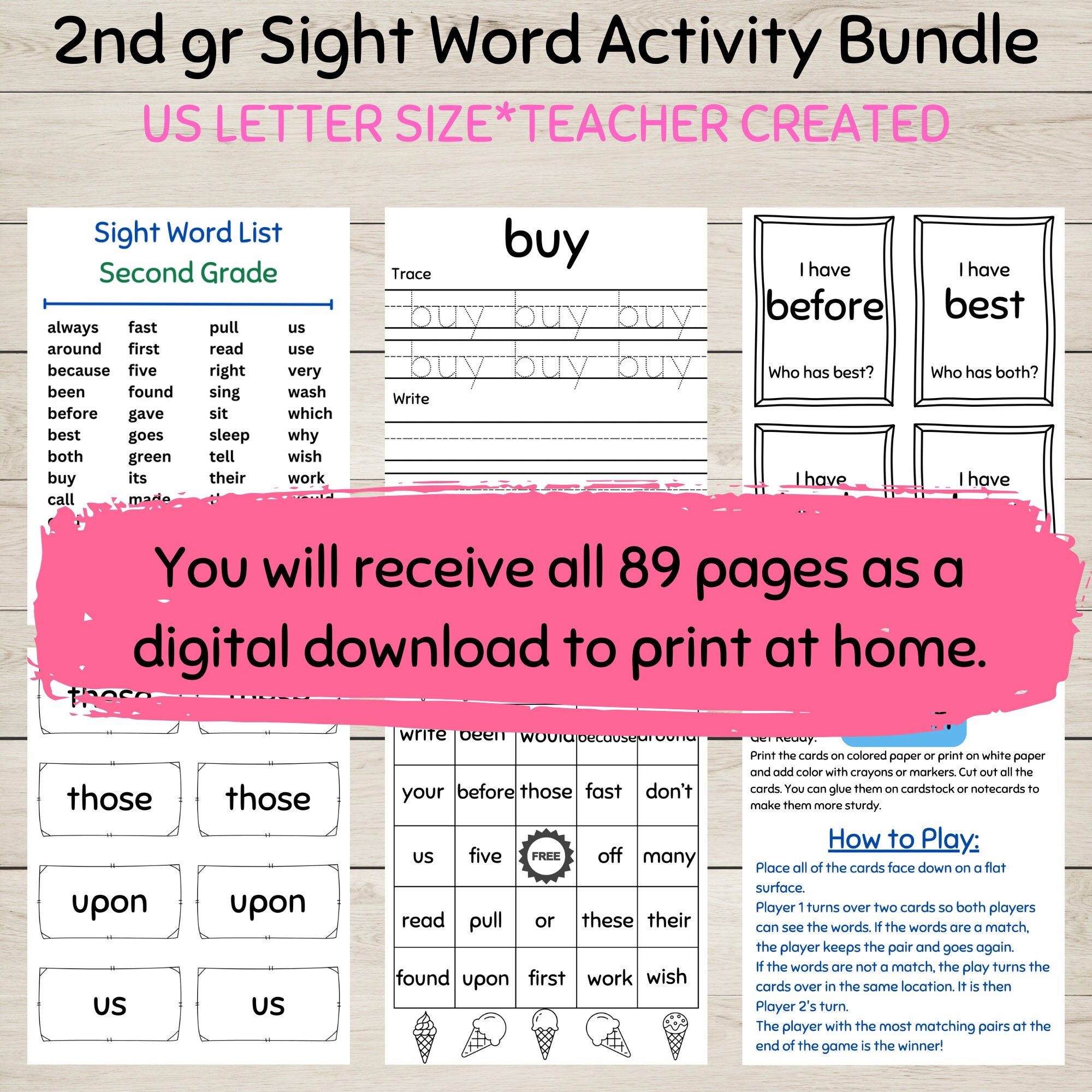 Printable Second Grade Sight/dolch Word List Bundle, 89 Pages, Trace ...